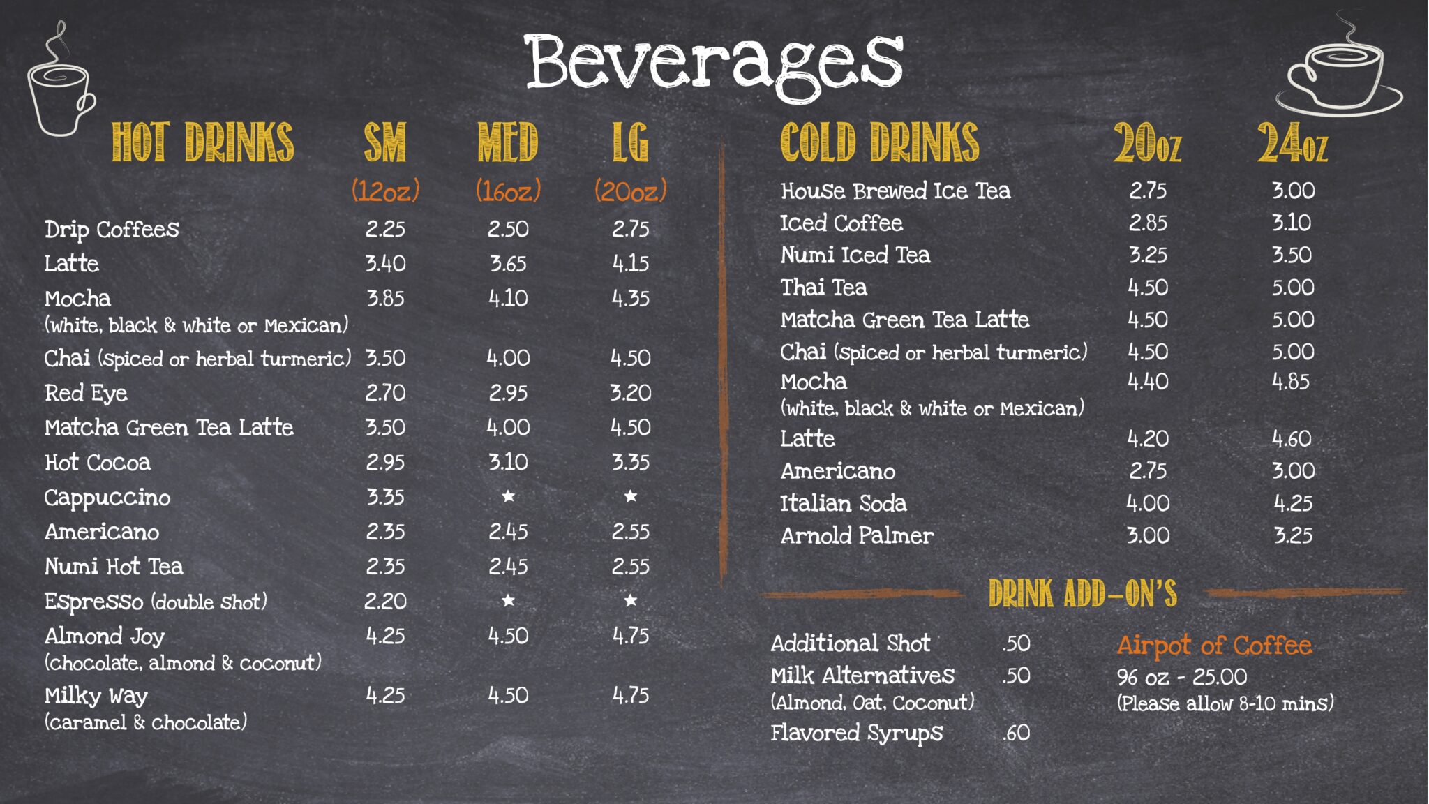 Menus | Sierra Rizing Bakery & Coffee House